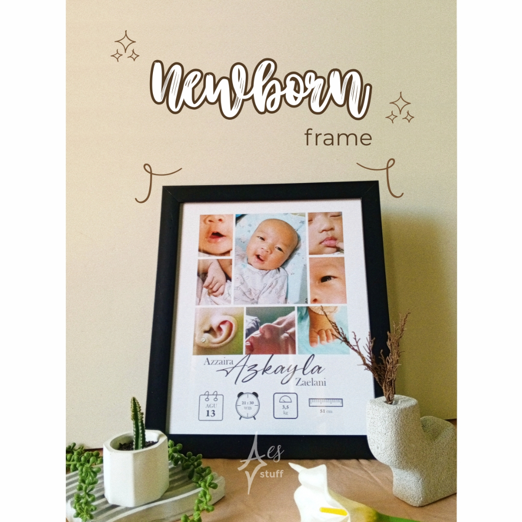 Jual Aesthetic New Born Frame | Bingkai Biodata Bayi New Born | Uk. 25 ...