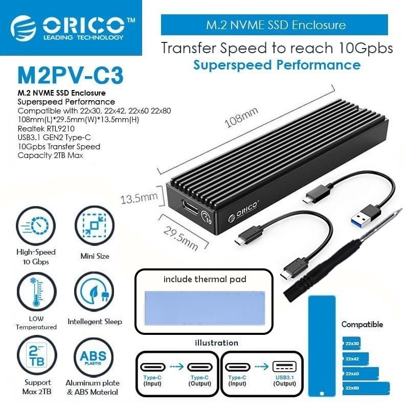 Jual Casing SSD M2 NVME USB Type-C 3.1 to M.2 NVME SSD Enclosure ...