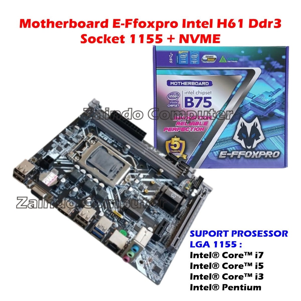 Jual MATHERBOARD E-FFOXPRO H61 DDR3 SOCKET 1155 SLOT NVME M2 EZPRO ...
