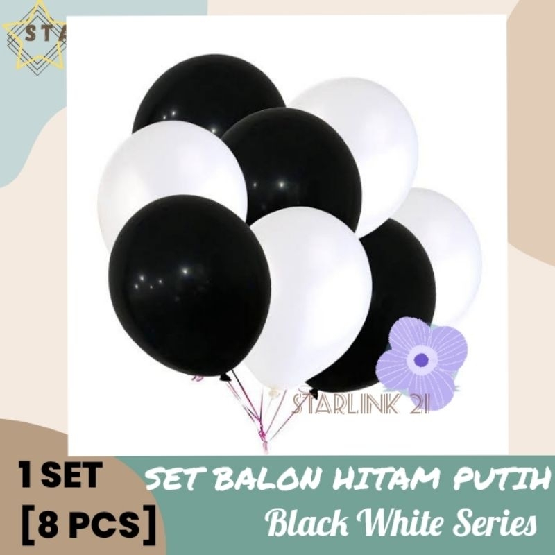 Jual [8 PCS] SET BALON HITAM PUTIH | Paket Balon Black & White | Set ...