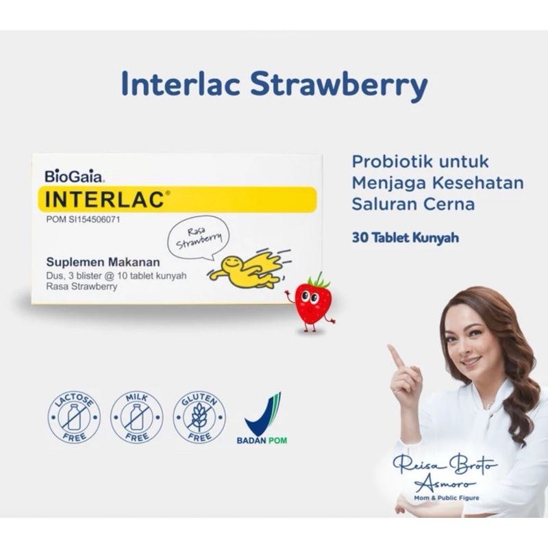 Jual Interlac Probiotik Tablet Kunyah Strawberry 1 Box 30 Tablet ...