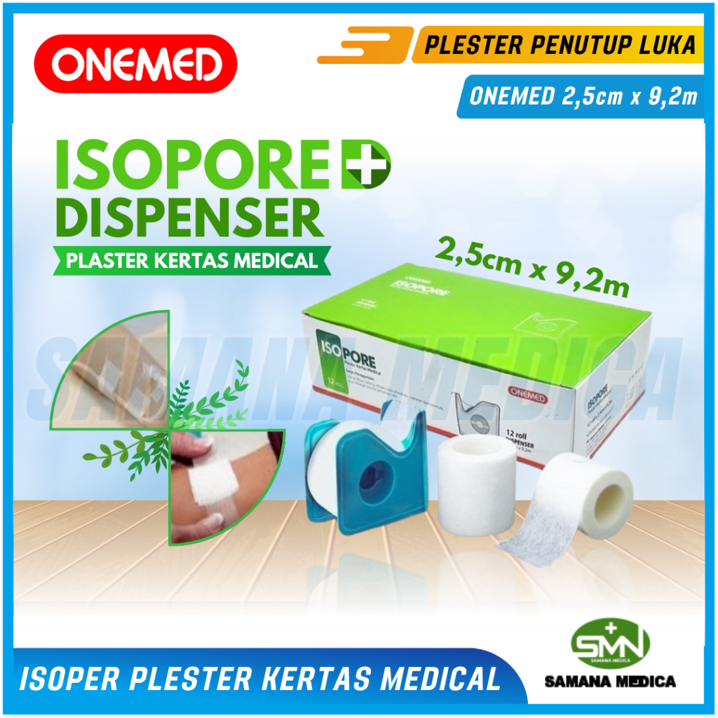Jual ISOPORE 2.5CMX9.2M Isopore + Dispenser ONEMED Plaster Kertas Medis ...