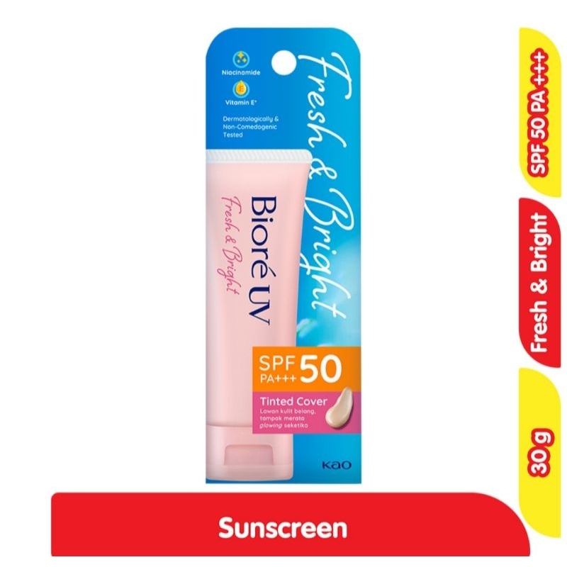 Jual BIORE uv fresh&bright sunscreen wajah tinted cover spf50 30g ...