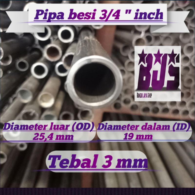 Jual Pipa besi 3/4" inch diameter luar (OD) 25,4 mm diameter dalam(ID ...
