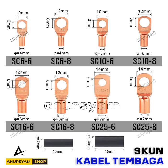 Jual Skun Kabel Tembaga SC6 SC10 SC16 SC25 - Copper Ring Terminal Wire Connector - Skun Kepala ...