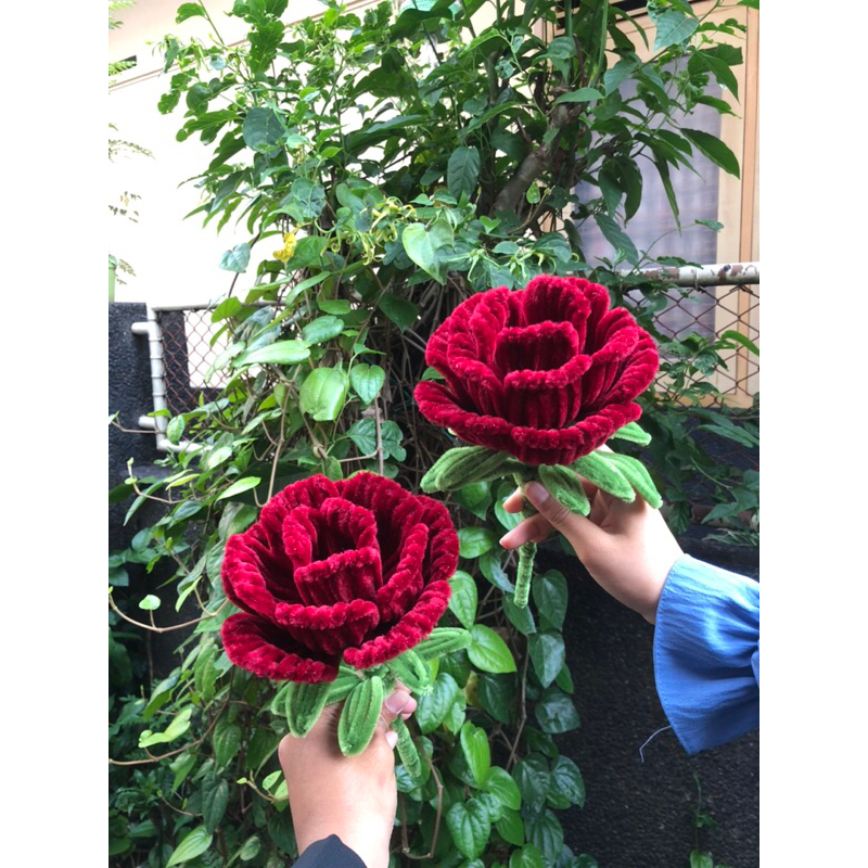 Jual BUNGA MAWAR BESAR / BIG ROSE FLOWER BUNGA KAWAT BULU PIPE CLEANER ...