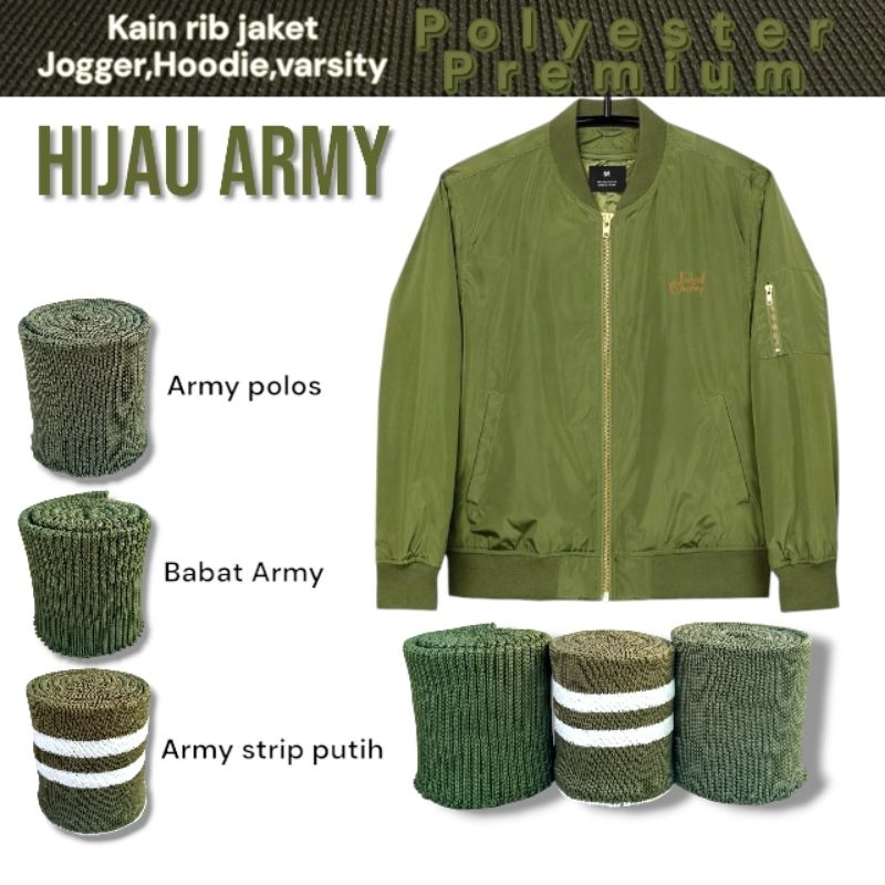 Jual Kain Rib Hijau Army polos dan garis Polyester tebal premium ...