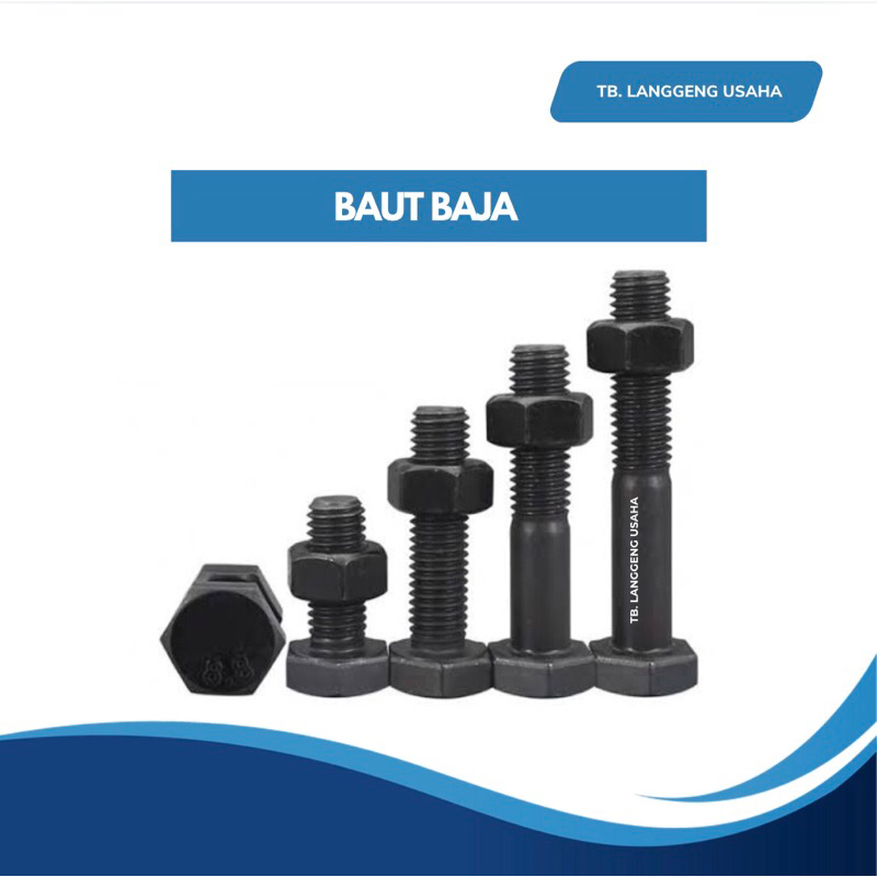 Jual BAUT BAJA 5/8 HITAM PANJANG KUNCI 22 MUR DRAT HEXAGON HEX HEAD ...