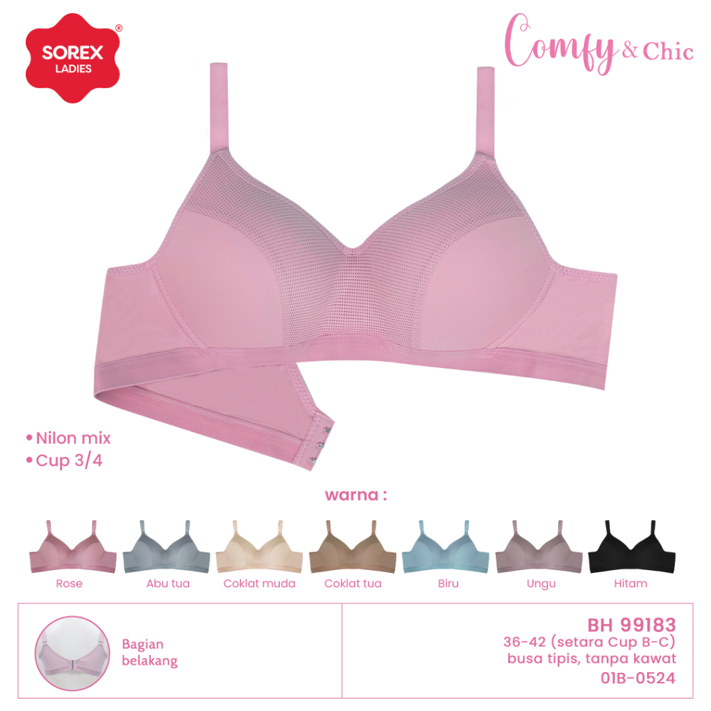 Jual Sorex Bra Tanpa Kawat Busa Tipis Kait 3 Setara Cup B Cup 3/4 Nilon ...