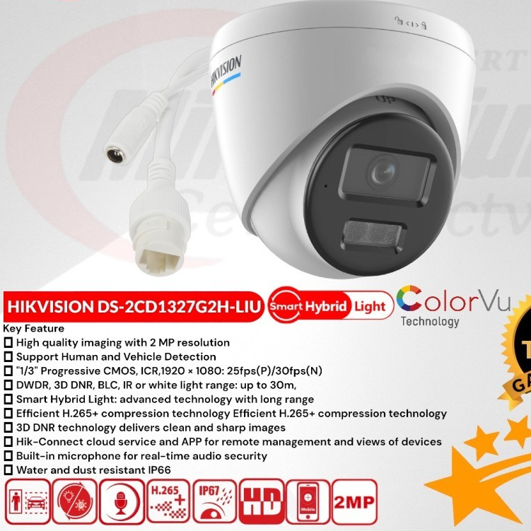 Jual DS-2CD1327G2H-LIU - Hikvision IP Camera 2MP ColorVu with Smart Hybrid Light Fixed Turret ...