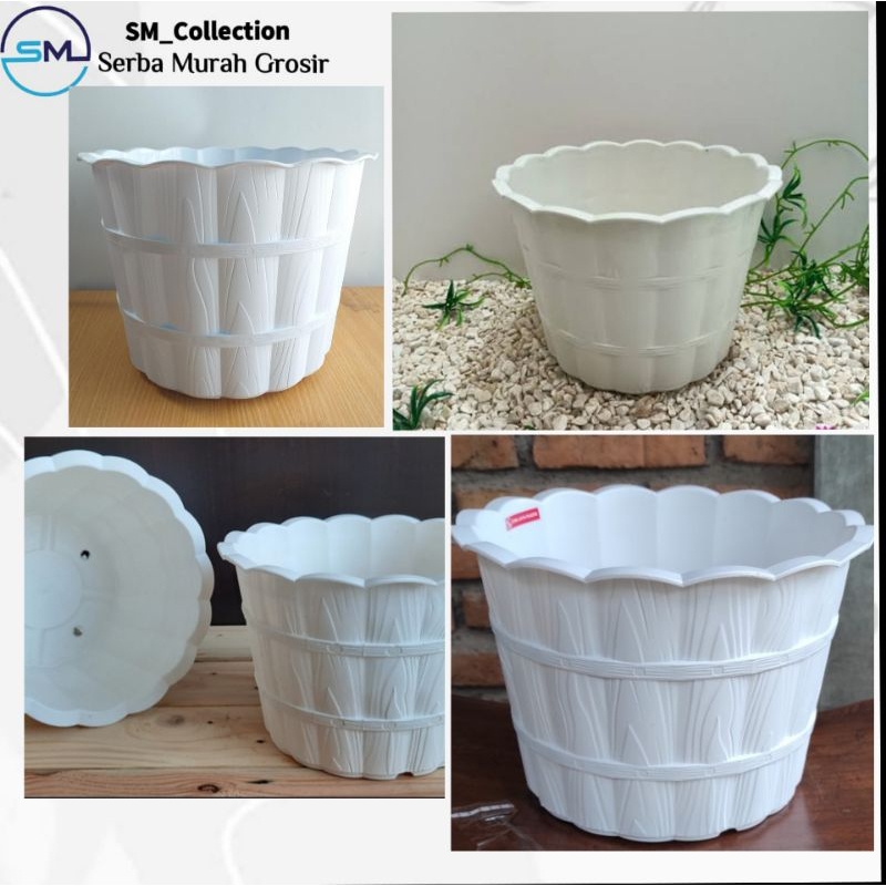 Jual pot bunga/pot tanaman/pot bunga putih/pot bunga plastik model ...