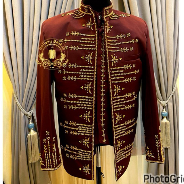 Jual Beskap muslim/ basofi pengantin maroon payet gold/ baju pengantin ...