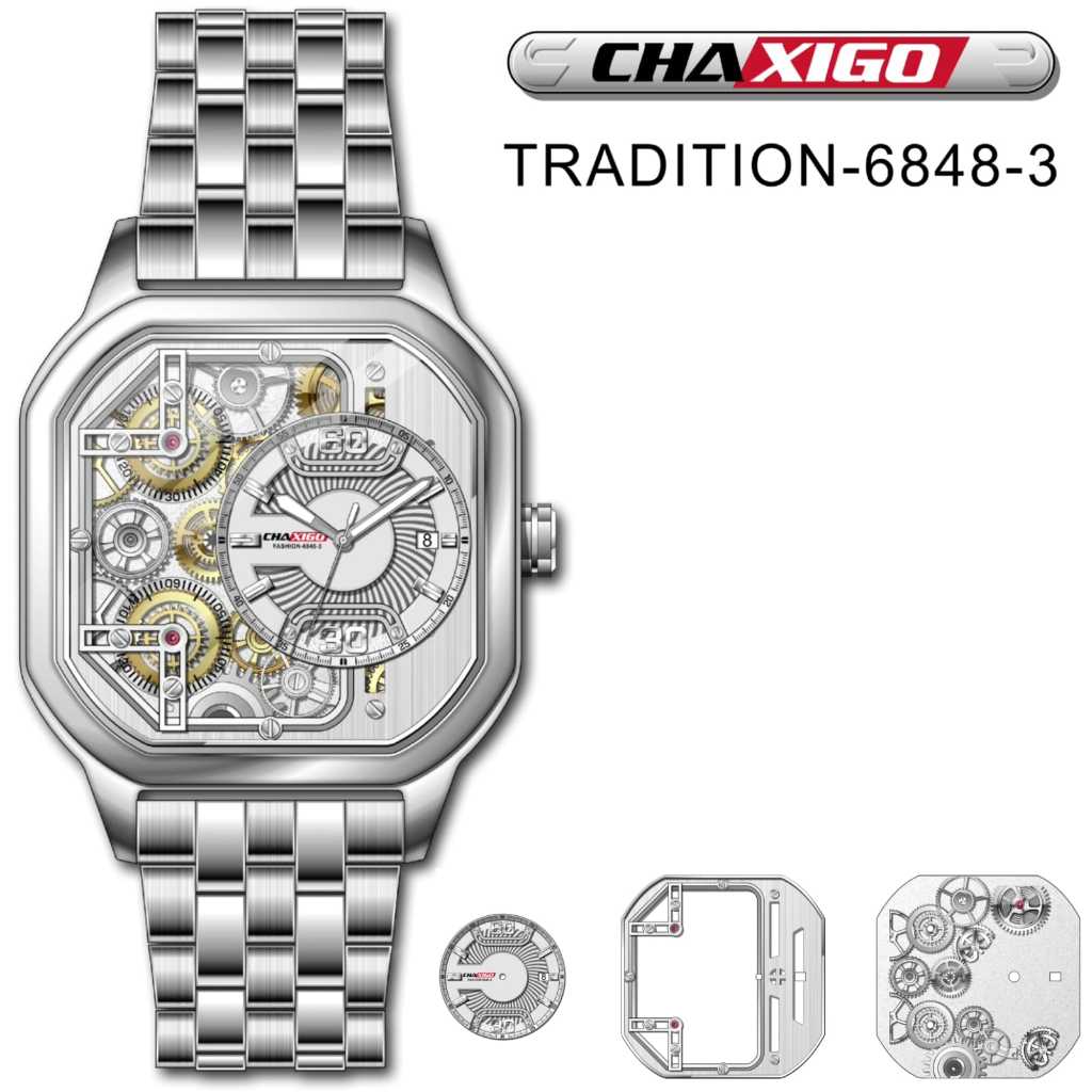 Jual CHAXIGO Original Tradition 6848-3/Date Triple Movement with Triple ...
