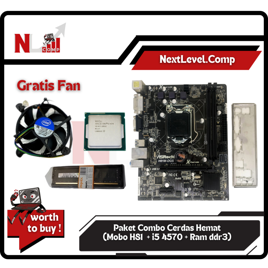 Jual Paket Motherboad Core i5 Gen 4 Lga 1150 - Mainboard H81 LGA 1150 Asrock & Processor Intel ...