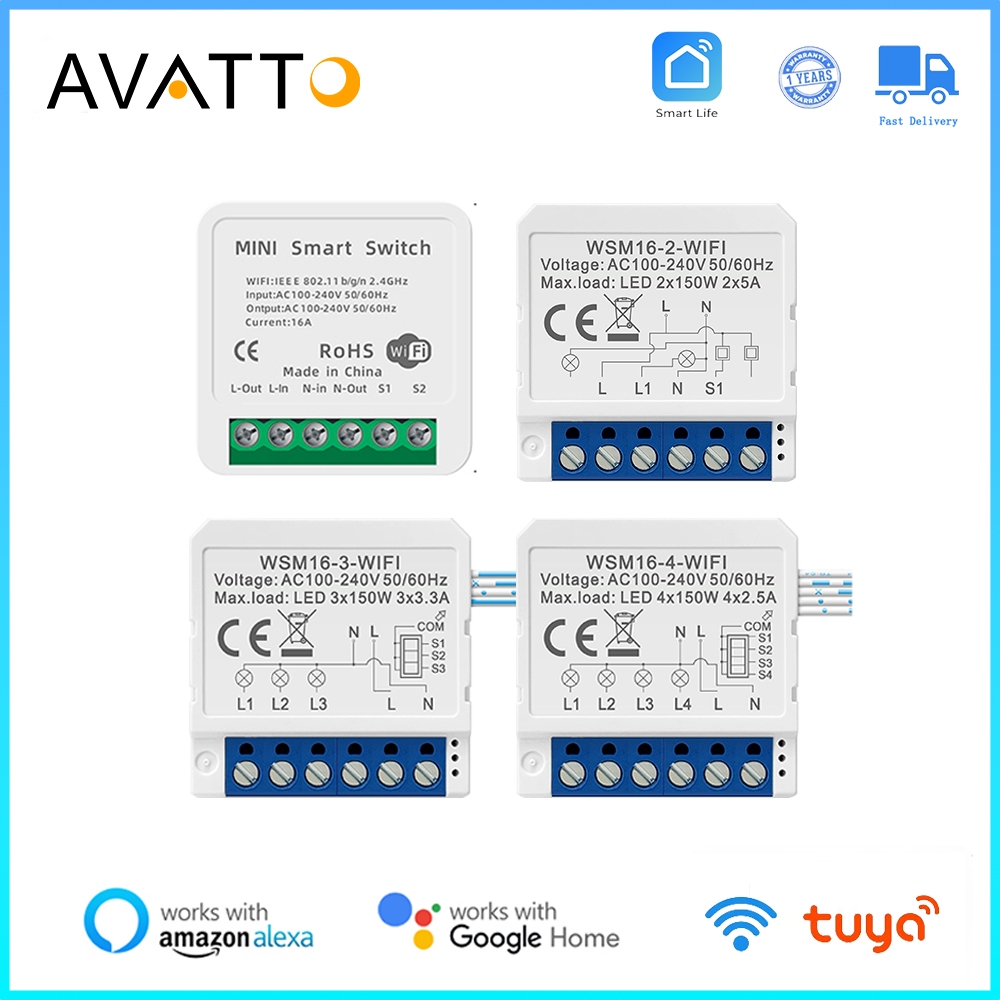 Jual AVATTO Wifi DIY Smart Switch Light 2 Way Modular Circuit Breaker ...