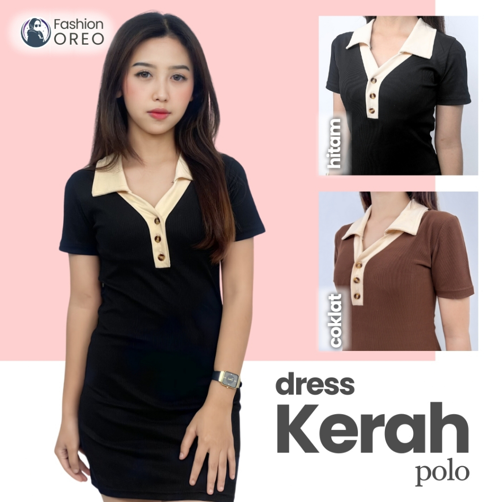 Jual Dress Wanita Kerah Polo Fashion Bodycon Slimfit Fashion Polos Midi Dress Bodycont Kerah ...