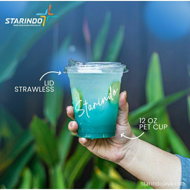 Jual Satu Set Gelas Cup PET 12 Oz Datar dan Tutup Cup Lid Strawless ...