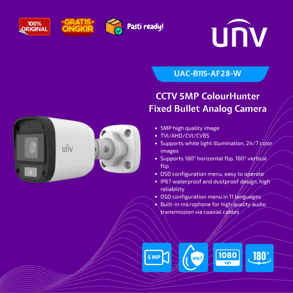 Jual UNV UAC-B115-AF28 UNIVIEW CCTV 5MP Fixed IR Bullet Analog Camera | Shopee Indonesia