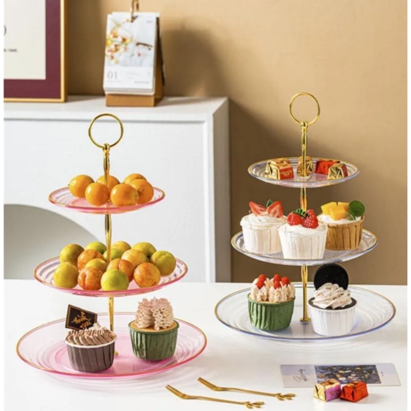 Jual Rak Makanan Putih Gold Mewah Aesthetic / Rak Kue Buah / Cake Plate ...