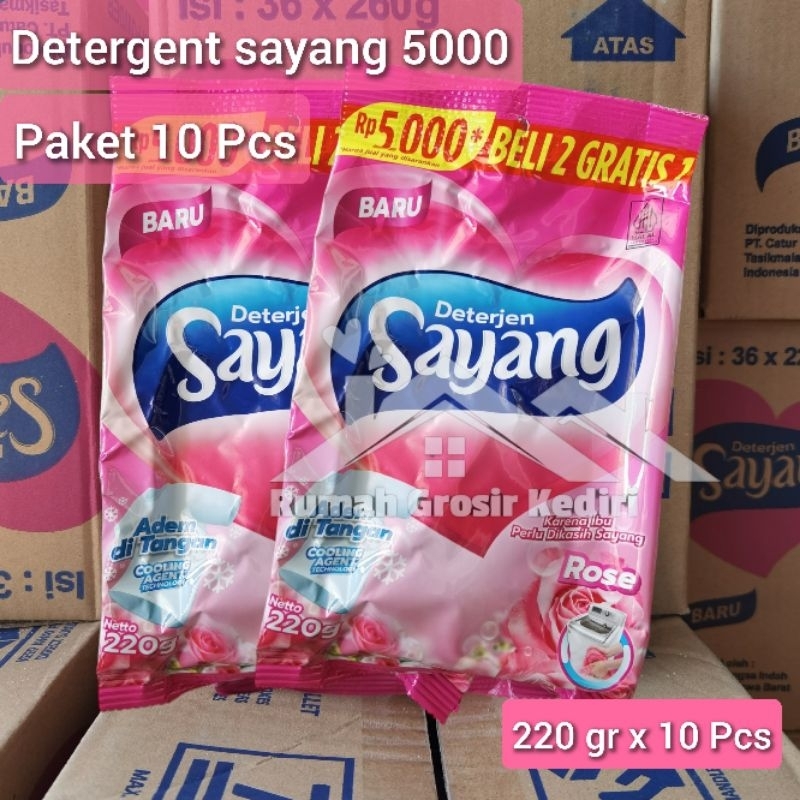 Jual 10 PCS Detergent Sayang 220 gr kemasan 5000 deterjen bubuk ...