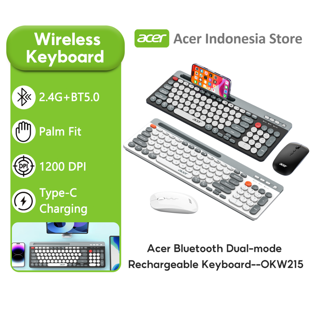 Jual Acer Bluetooth Dual-mode Rechargeable Keyboard and Mouse Kit ...