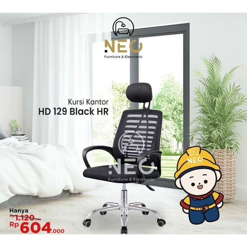 Jual NEO - KURSI KANTOR JARING TINGGI HD 129 BLACK HR KURSI KERJA MINIMALIST PONTIANAK | Shopee ...