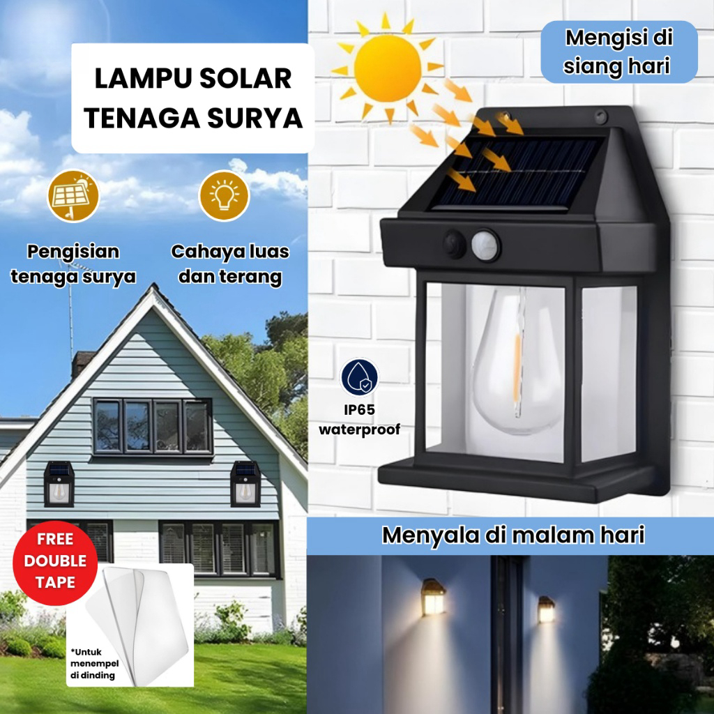 Jual Lampu taman dinding solar cell +double tape mudah pasang / Lampu ...