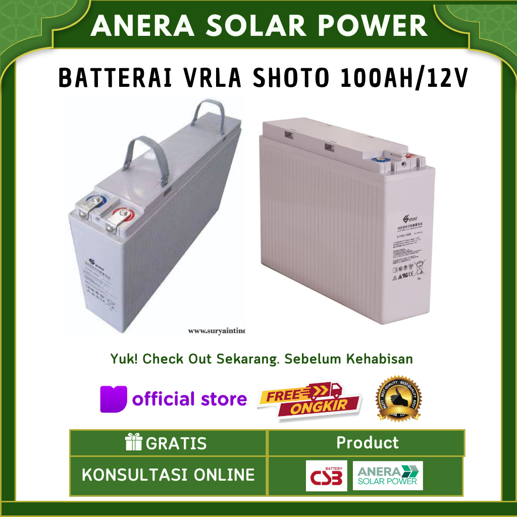 Jual Battery vrla/kering shoto 6-FMX-100B 12V/100AH Baru Solar Panel ...