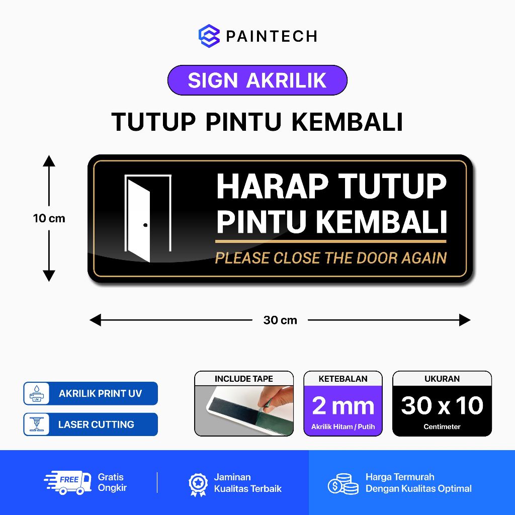 Jual Sign Akrilik Harap Tutup Pintu Kembali Papan Tanda 30 X 10 CM Anti ...