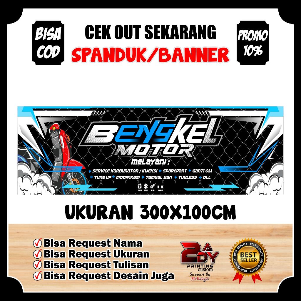 Jual Cetak Spanduk Banner Bengkel Motor Variasi Free Desain Ukuran 300 ...