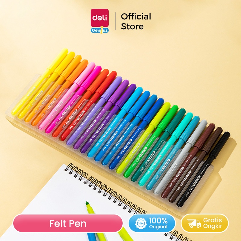 Jual Deli Genius Felt Pen / Spidol Mewarnai 12/18/24 Warna Conical Tip ...