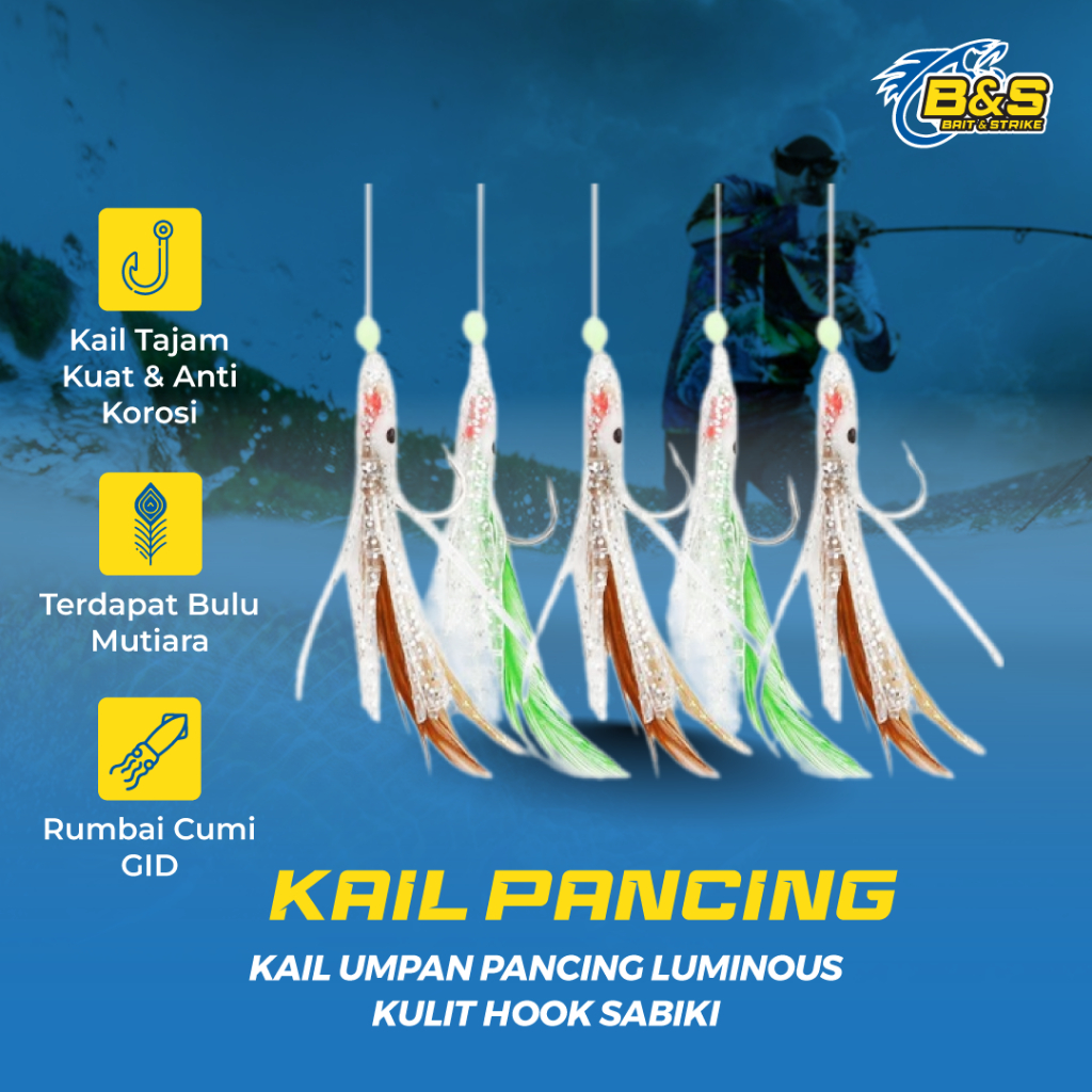 Jual Kail Pancing sabiki Umpan Pancing Bercahaya Gurita 5 Hook Sabiki ...