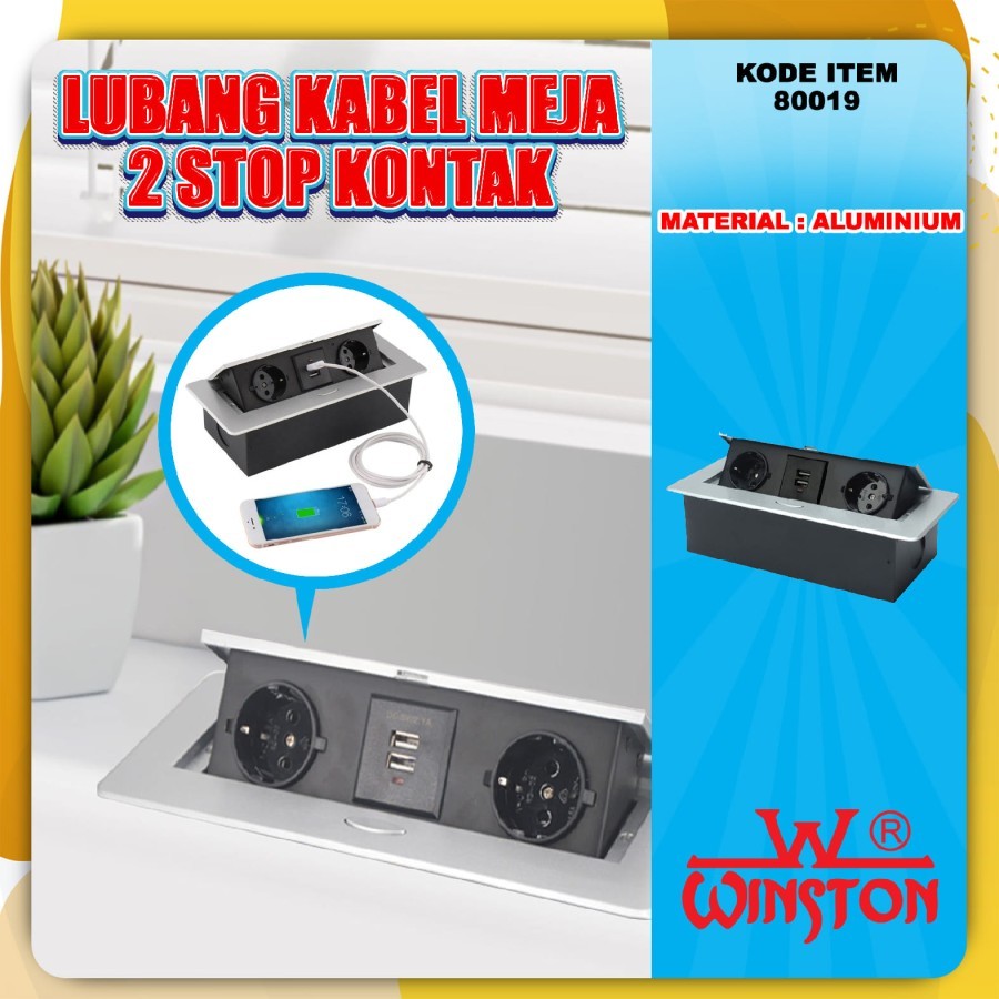 Jual STOP KONTAK POP UP SOCKET 2 LUBANG + USB CHARGER MEJA TANAM HITAM ...