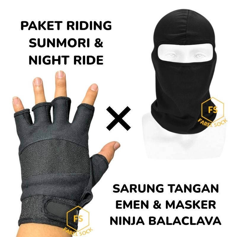 Jual Paket Riding Sunmori Dan Night Ride Sarung Tangan Emen Half Finger ...