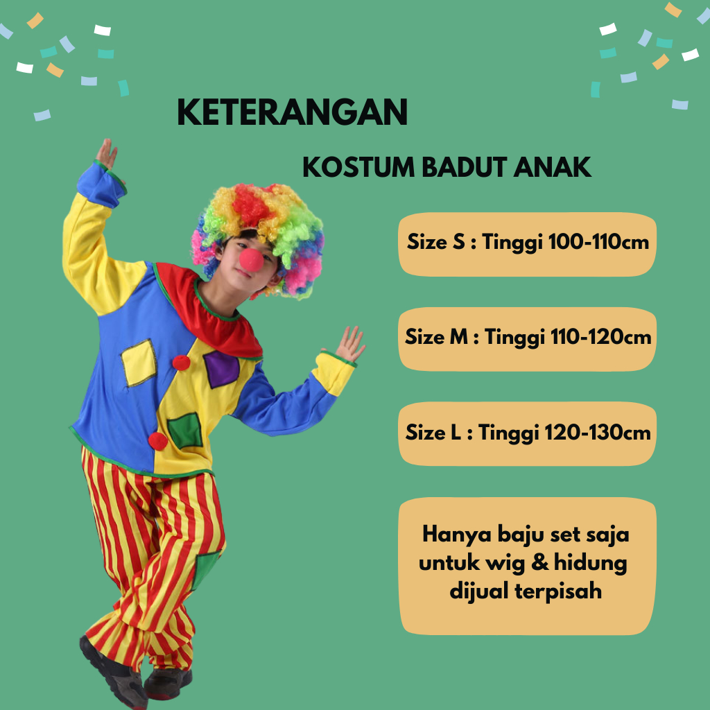 Jual SERENITY (K04) Perlengkapan Badut Kostum Baju Set Hidung Sepatu ...