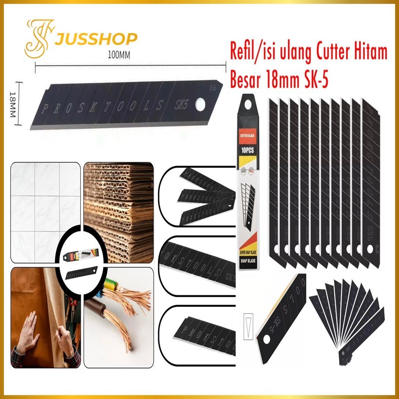 Jual (Isi 10pcs) Isi Ulang Cutter Hitam Besar 18mm SK5 Refill Cutter ...