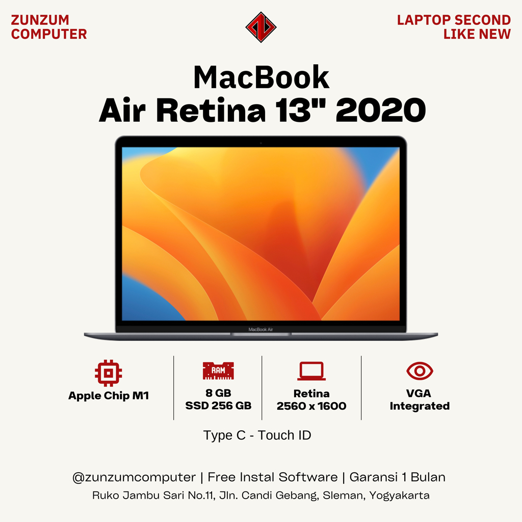 Jual Macbook Air Retina 13 MGN63 2020 Apple Chip M1 Ram 8 GB SSD 256 GB ...