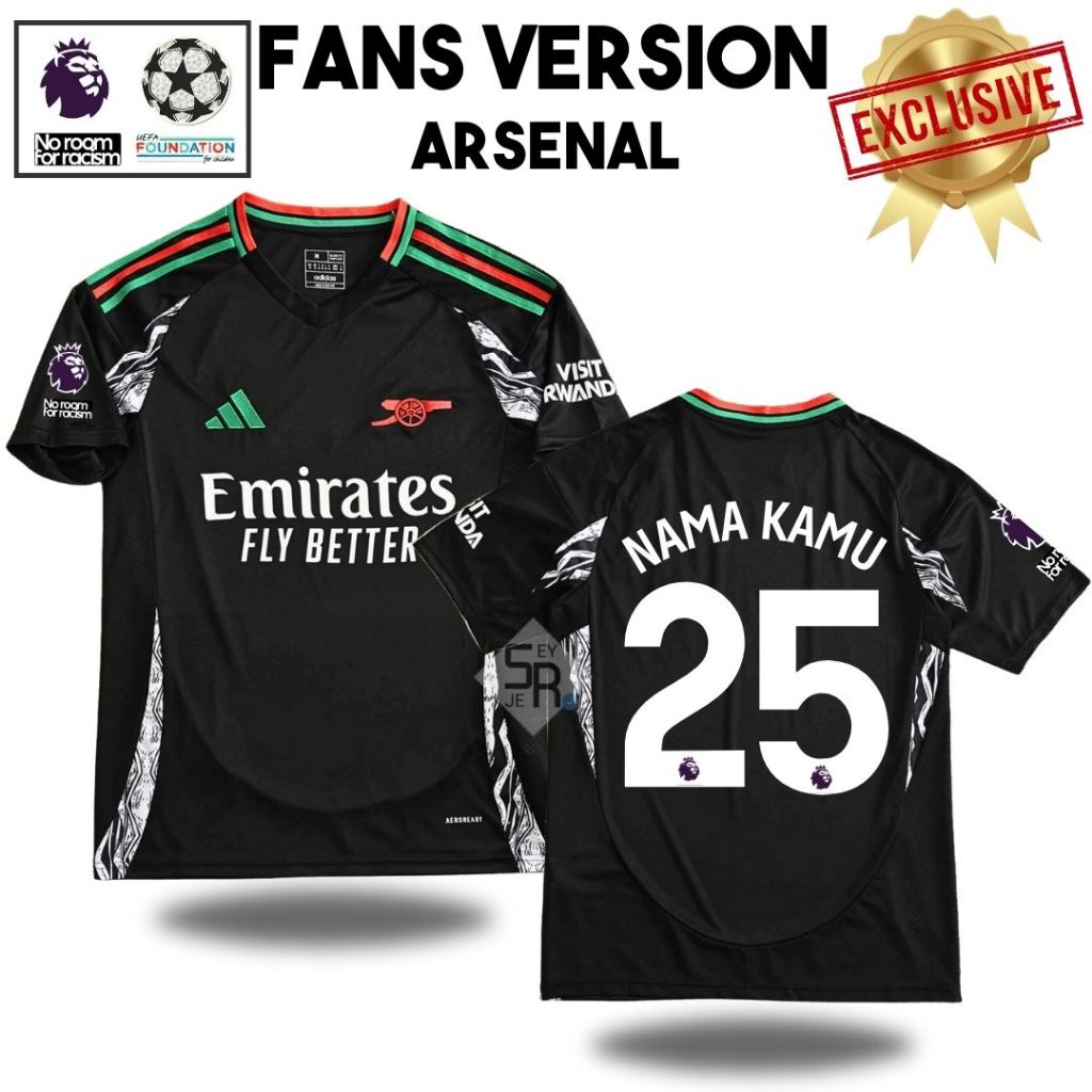 Jual Jersey Arsenal 2024 2025 Away Baju Sepak Bola Hitam Grade Ori High ...
