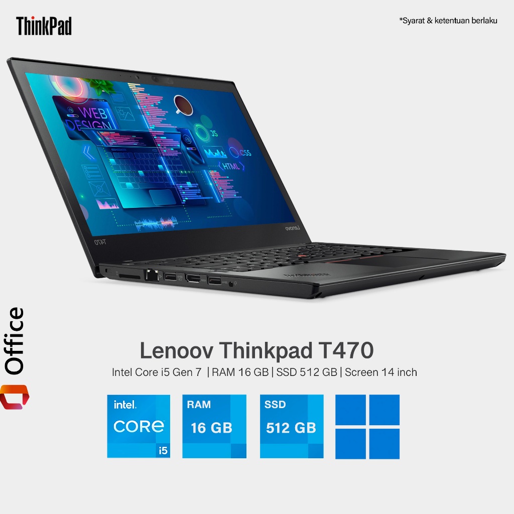Jual Laptop Lenovo Thinkpad T470 Core i5 Gen Ram 16 GB SSD 512 GB Layar 14 Inch Touchscren ...