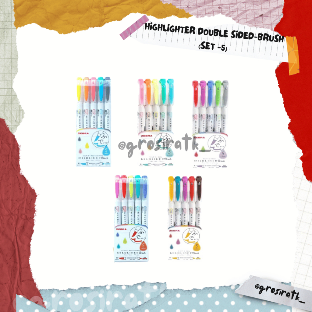 Jual Mildliner Zebra Brush ( Set-5 ) Highlighter Double Sided - Brush / Extra Fine | Shopee ...