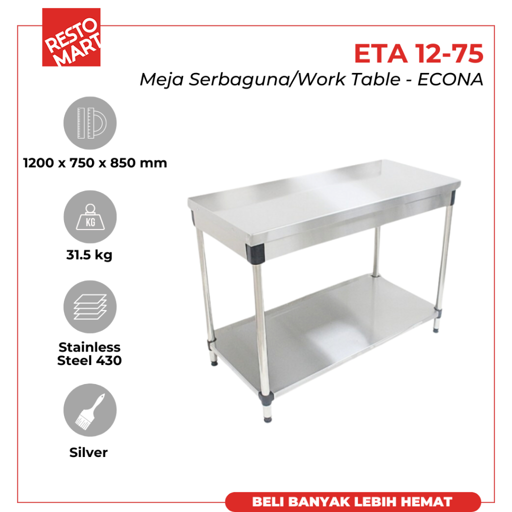 Jual Meja Dapur / Meja Stainless Serbaguna / Work Table ETA 12 75 SUS ...