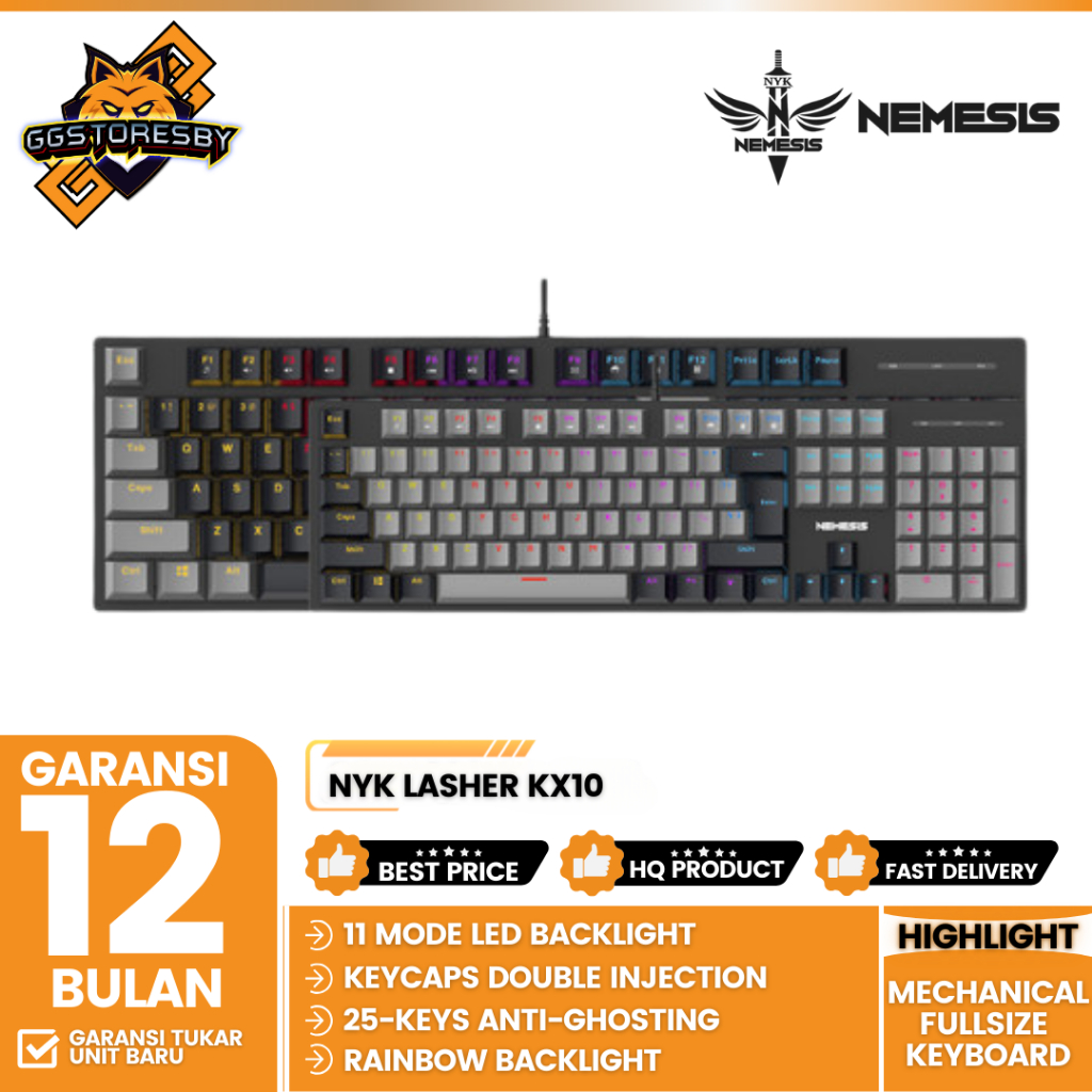 Jual Nyk Lasher Kx10 Mechanical Fullsize Gaming Keyboard | Shopee Indonesia
