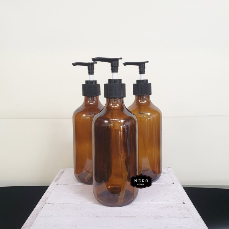 Jual Botol Pump Amber 300ml / Botol Sabun Polos Amber 300ml / Botol ...
