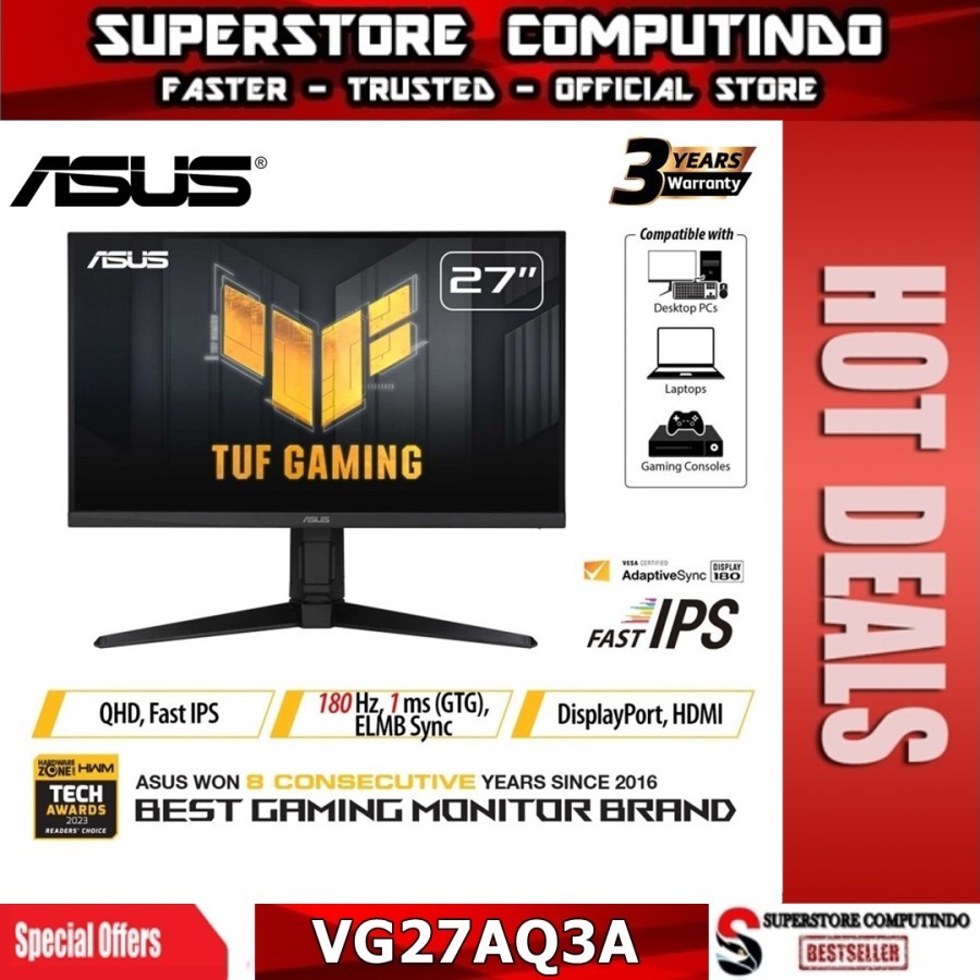 Jual Monitor ASUS VG27AQ3A 27" IPS 1440p 2K QHD 180Hz VRR HDR10 Speaker ...