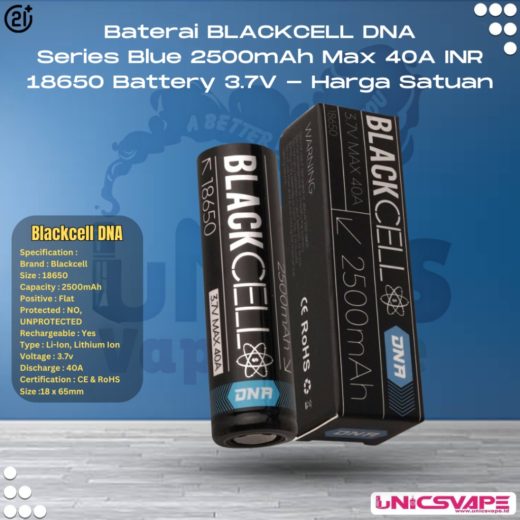 Jual Baterai BLACKCELL DNA Series Blue 2500mAh Max 40A INR 18650 ...