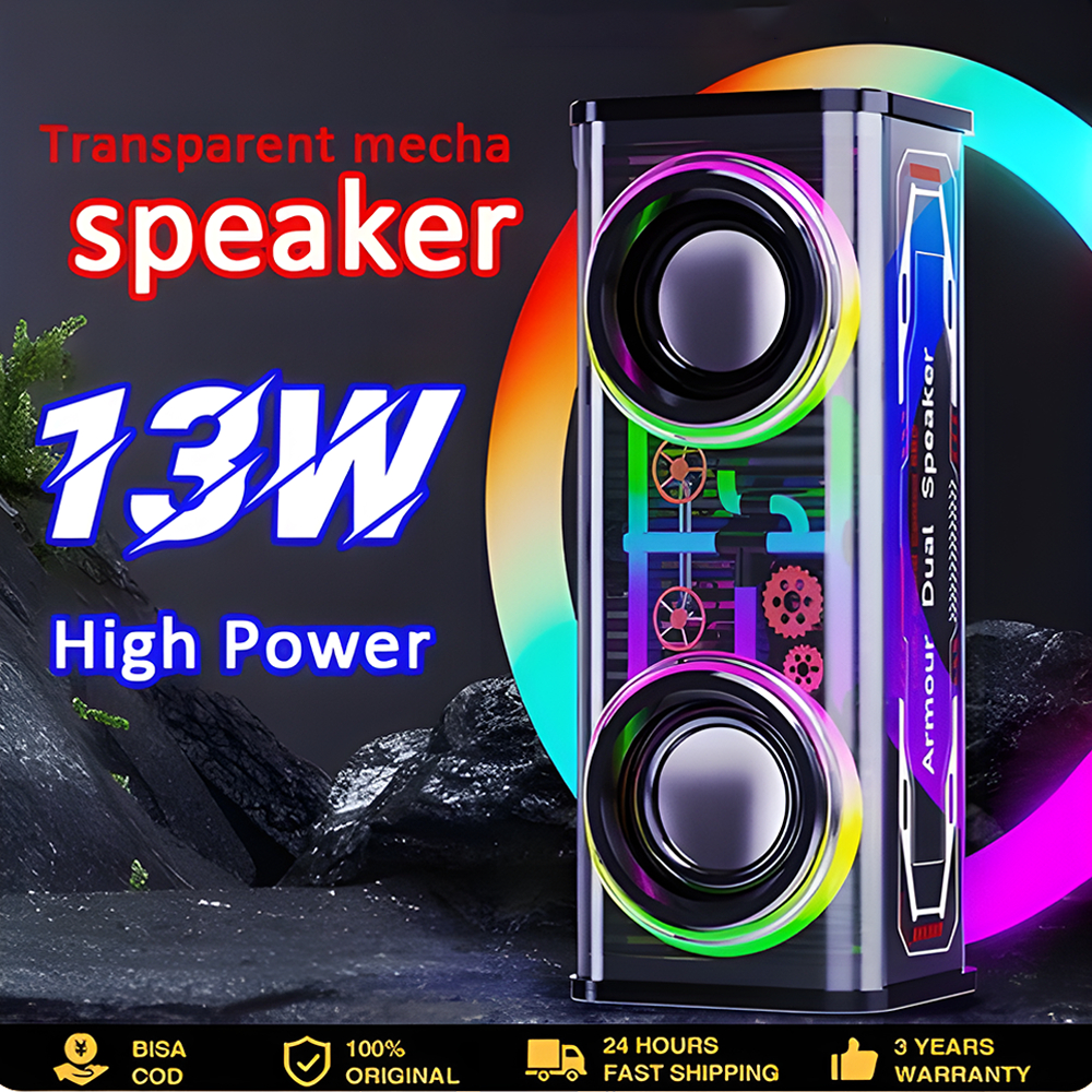 Jual Cyberpunk Bluetooth Speaker 13W Double Subwoofer Music Speaker RGB LED Light Transparent ...