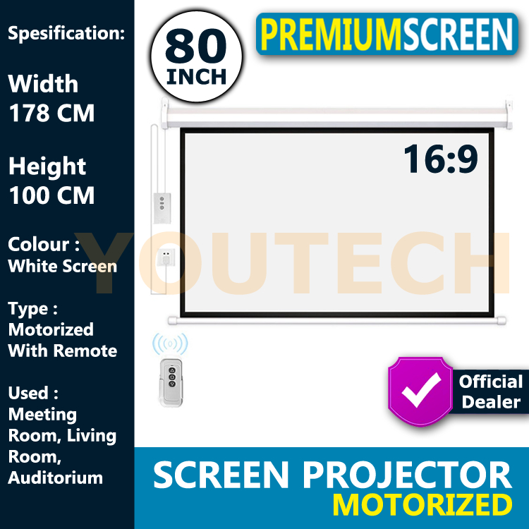 Jual Premium Screen Projector 80 inch Rasio 16:9 Remote Motorized Layar ...