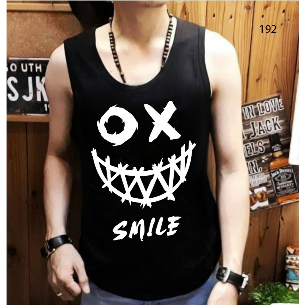 Jual Singlet Pria Hitam Santai Dan Gym Motif Smile | Shopee Indonesia