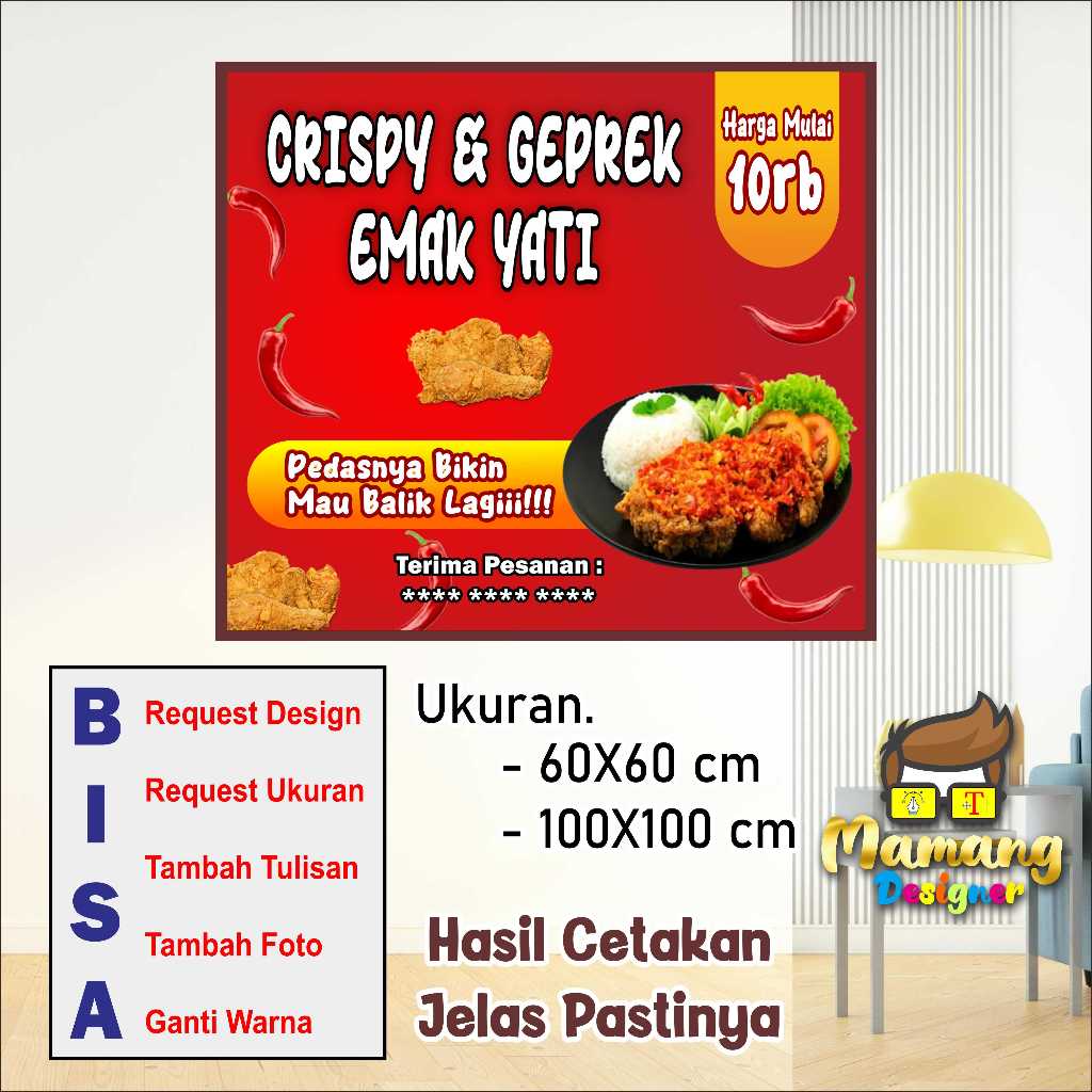 Jual MMT Spanduk Banner Ayam Geprek Design Warna Merah bb | Shopee ...