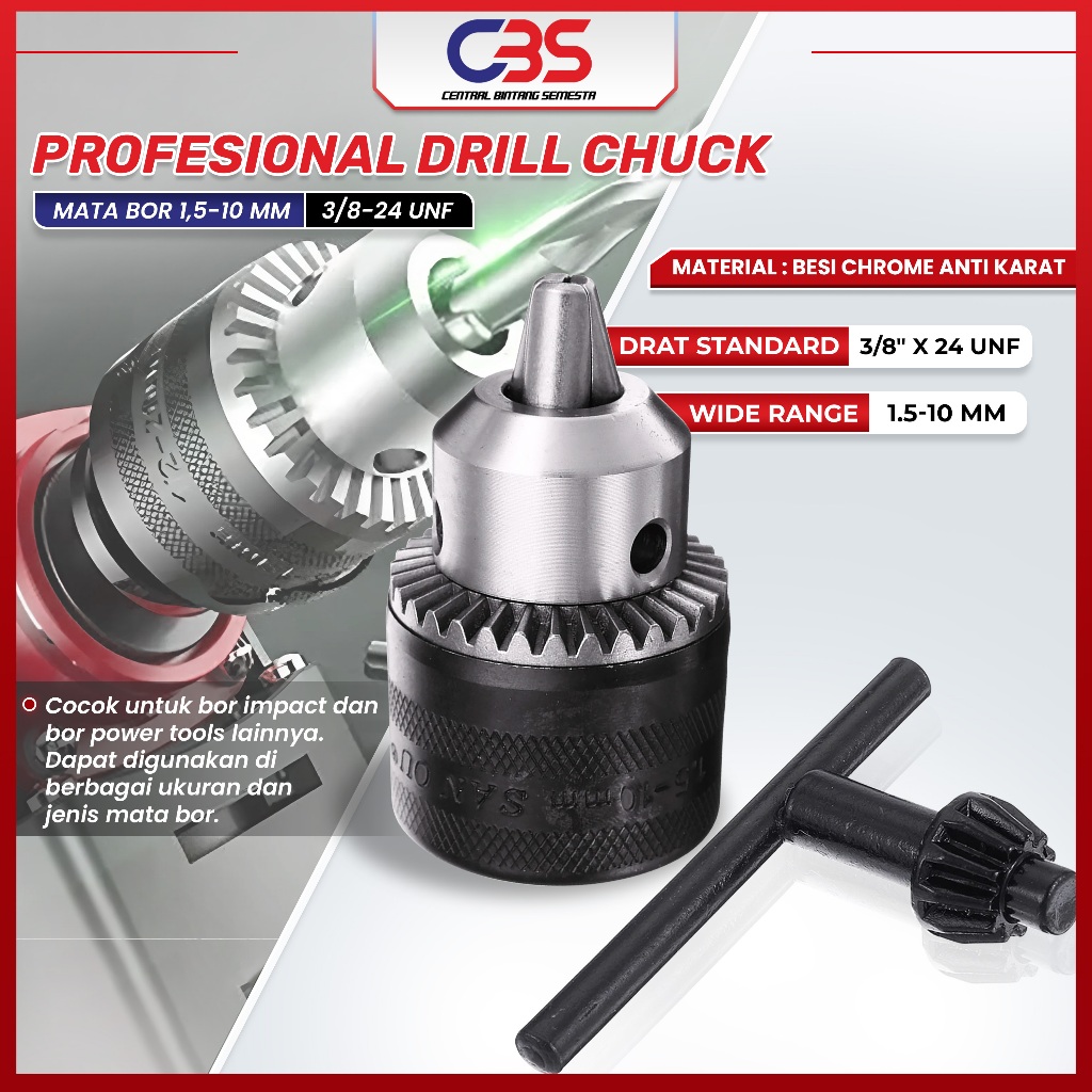Jual Kepala Bor Drill Chuck 10mm Kepala Mesin Bor Tanpa Kunci Keyless ...